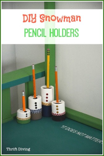 Make DIY Snowman Pencil Holders from a Wooden Dowel - Thrift Diving Blog