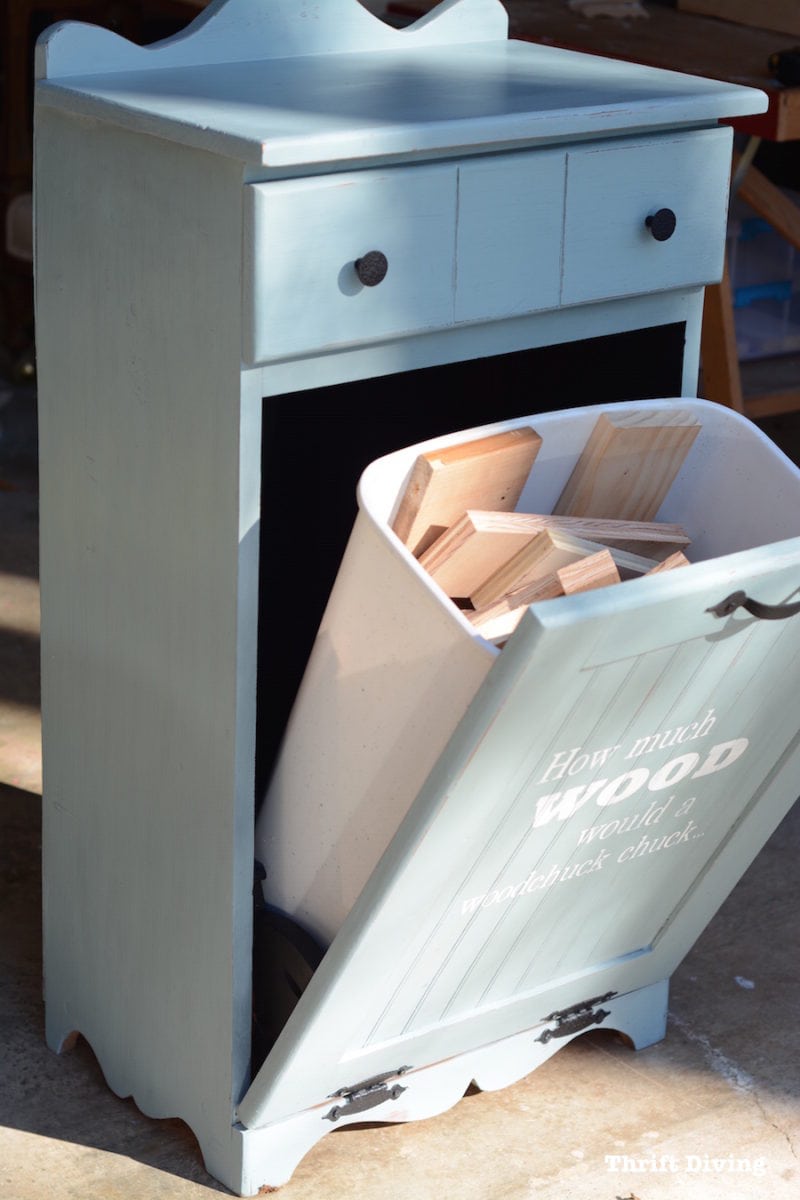 Pretty Wooden Trash Can Makeover From the Thrift Store